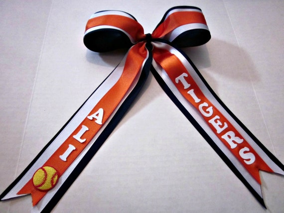Custom Cheer BowSoftball Cheer Bow Orange Navy White Cheer | Etsy