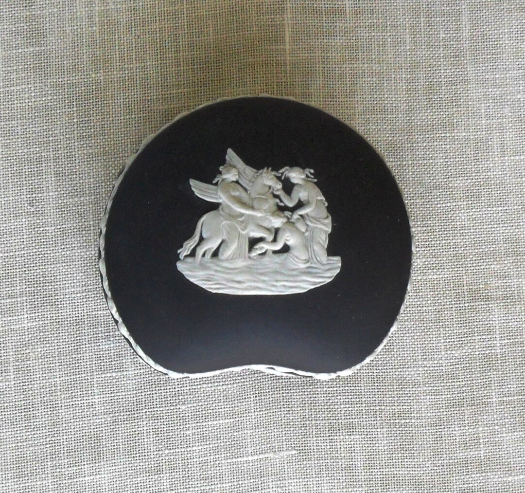 Vintage Black Jasperware Wedgwood Trinket Box Featuring PEGASUS C.1960 ...