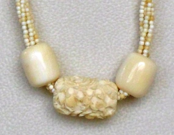 Vintage Carved Slider with Multi Strand Beaded Neckla… - Gem