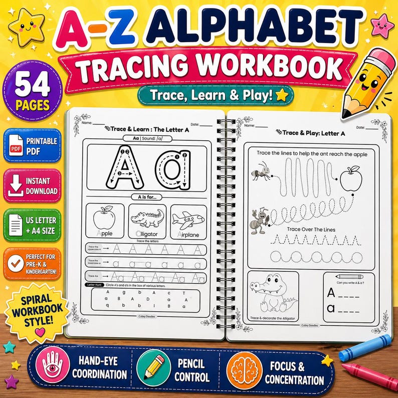 Buy Alphabet Tracing Worksheets A–Z | Printable PDF 54 Pages ...