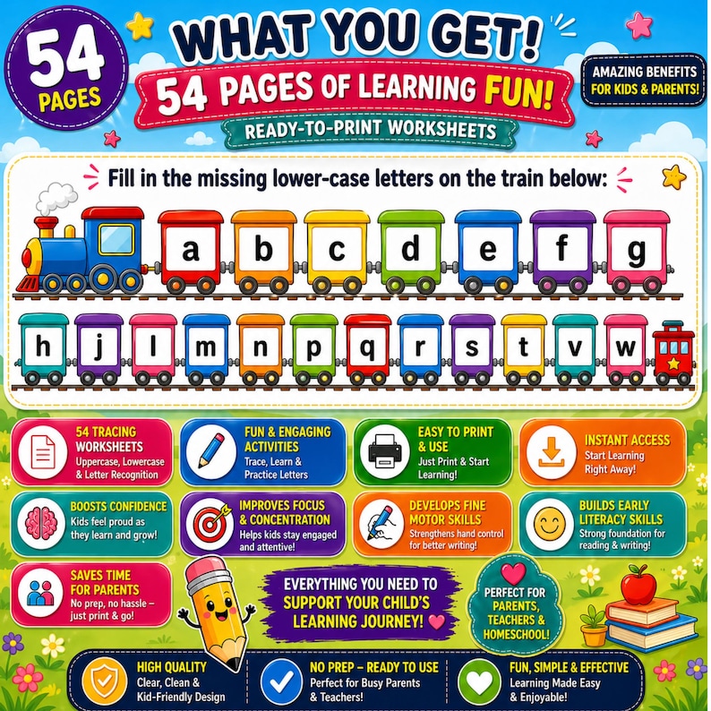 Buy Alphabet Tracing Worksheets A–Z | Printable PDF 54 Pages ...