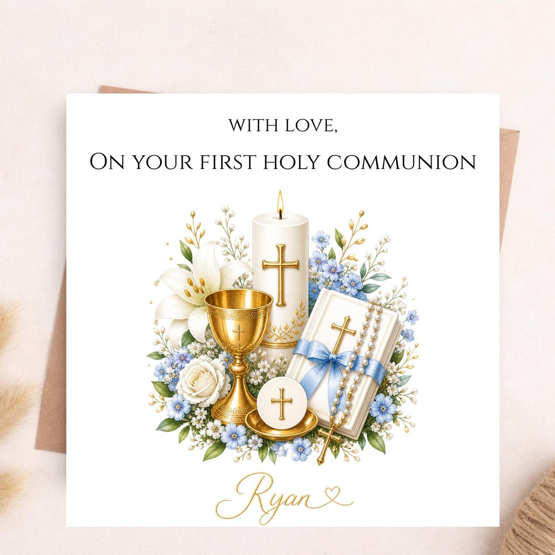First Holy Communion Card for Boys, Personalized Communion Card ...