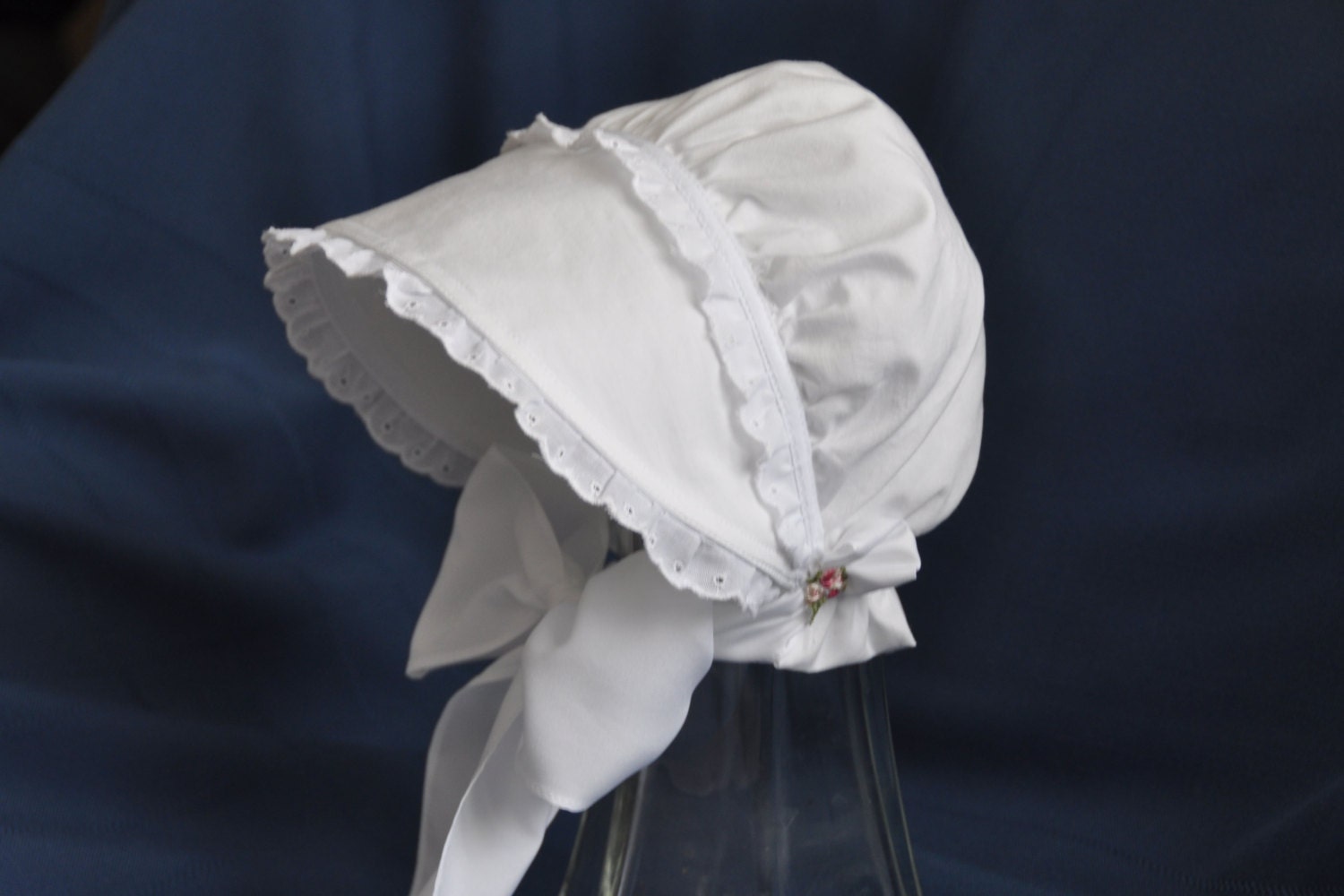 White Bonnet with Eyelet Lace White Cotton with eyelet trim | Etsy