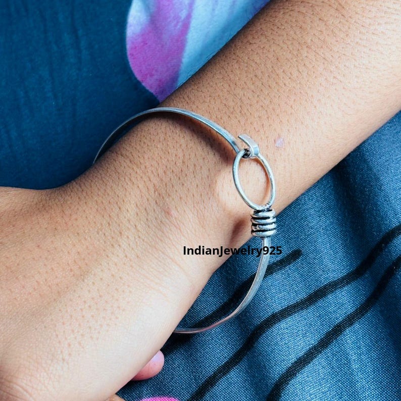 Solid Silver Hook Open Bangle, First Meeting Handmade Silver Caribbean ...