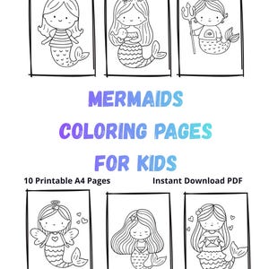 Mermaids Coloring Pages for Kids, Preschool Printable, 10 A4/US Letter ...