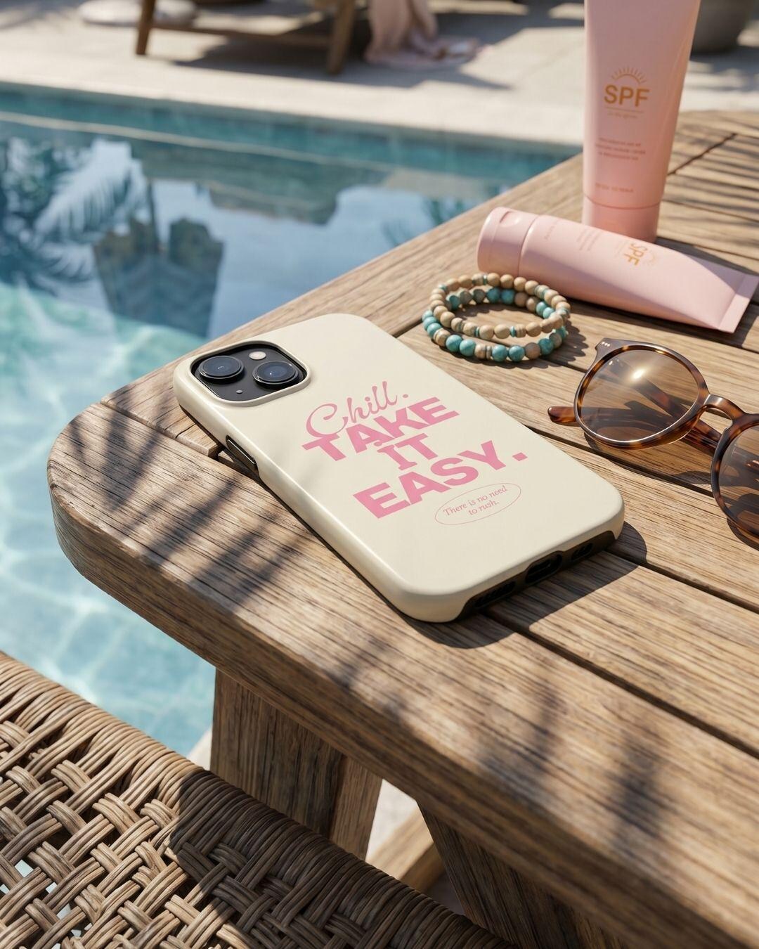 Chill Take It Easy iPhone Case – Retro Cream Minimalist Phone Cover - Etsy