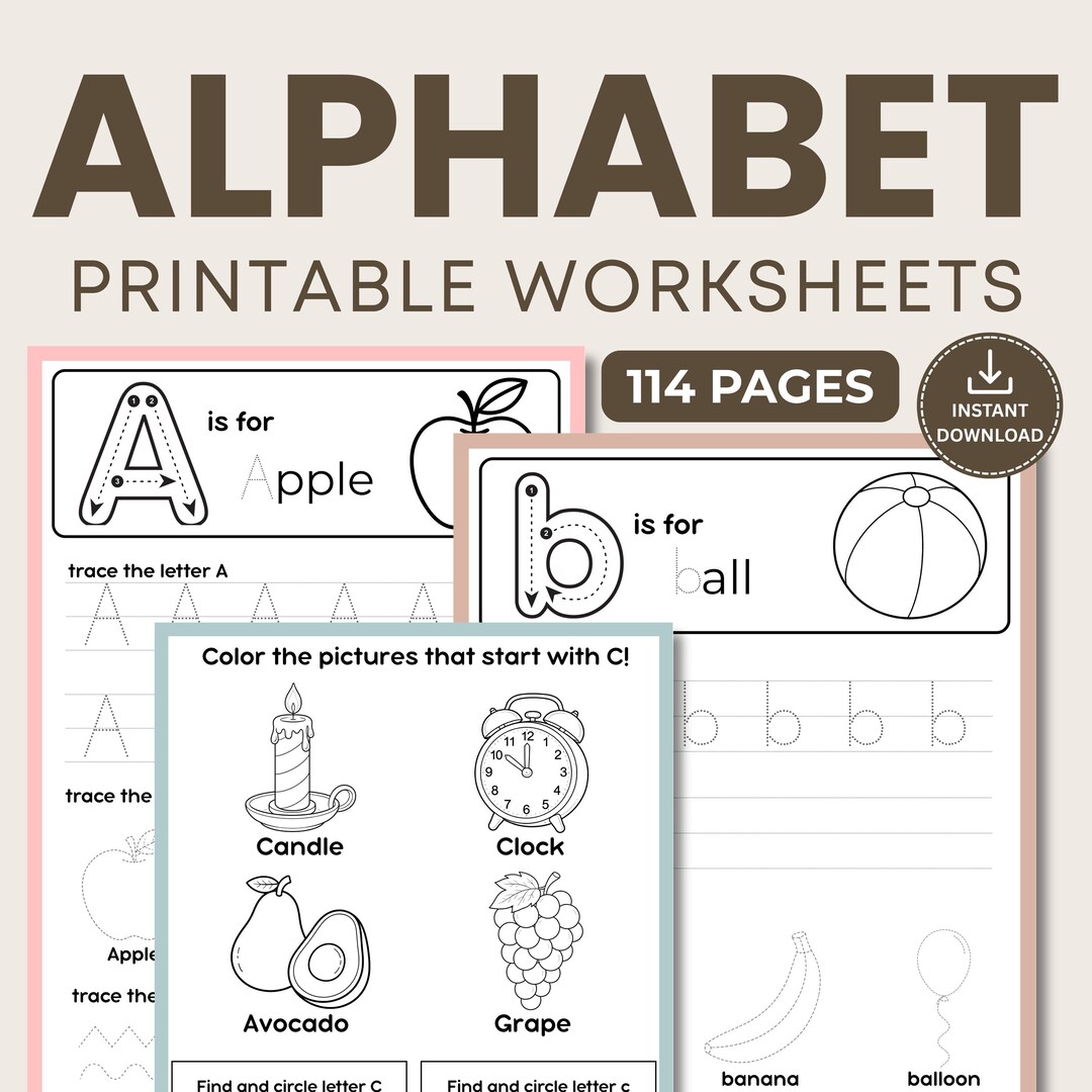 Preschool Alphabet Worksheets Printable, Kindergarten ABC Workbook PDF ...