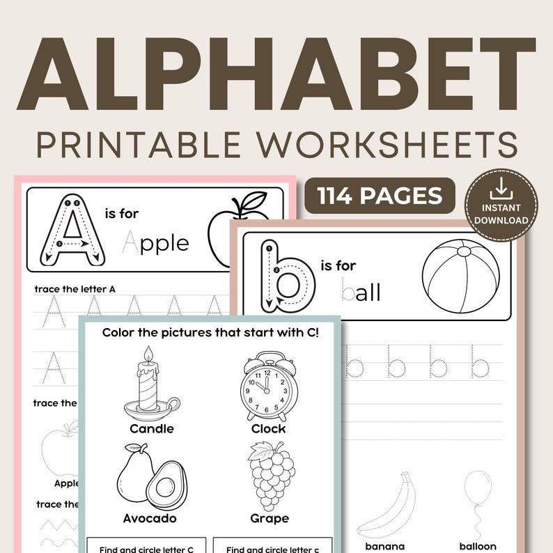Preschool Alphabet Worksheets Printable, Kindergarten ABC Workbook PDF ...