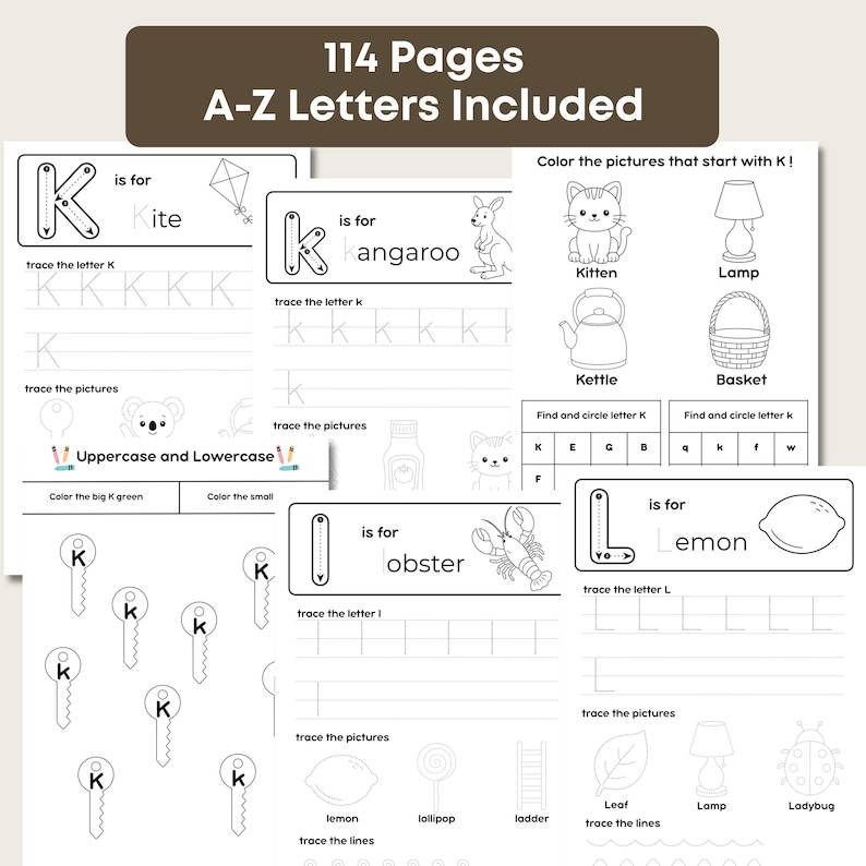 Preschool Alphabet Worksheets Printable, Kindergarten ABC Workbook PDF ...