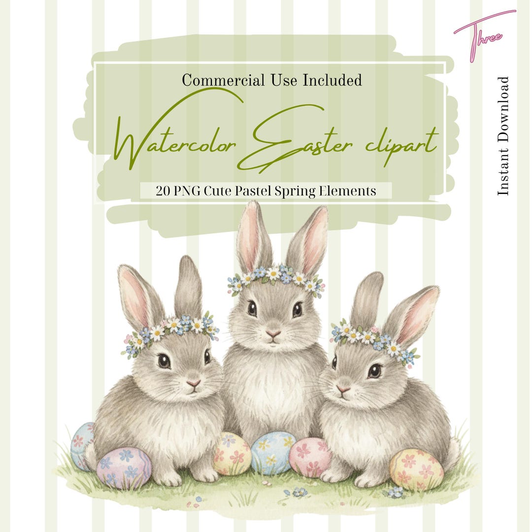 Watercolor Easter Clipart Bundle: Bunnies, Chicks, Pastel Spring ...