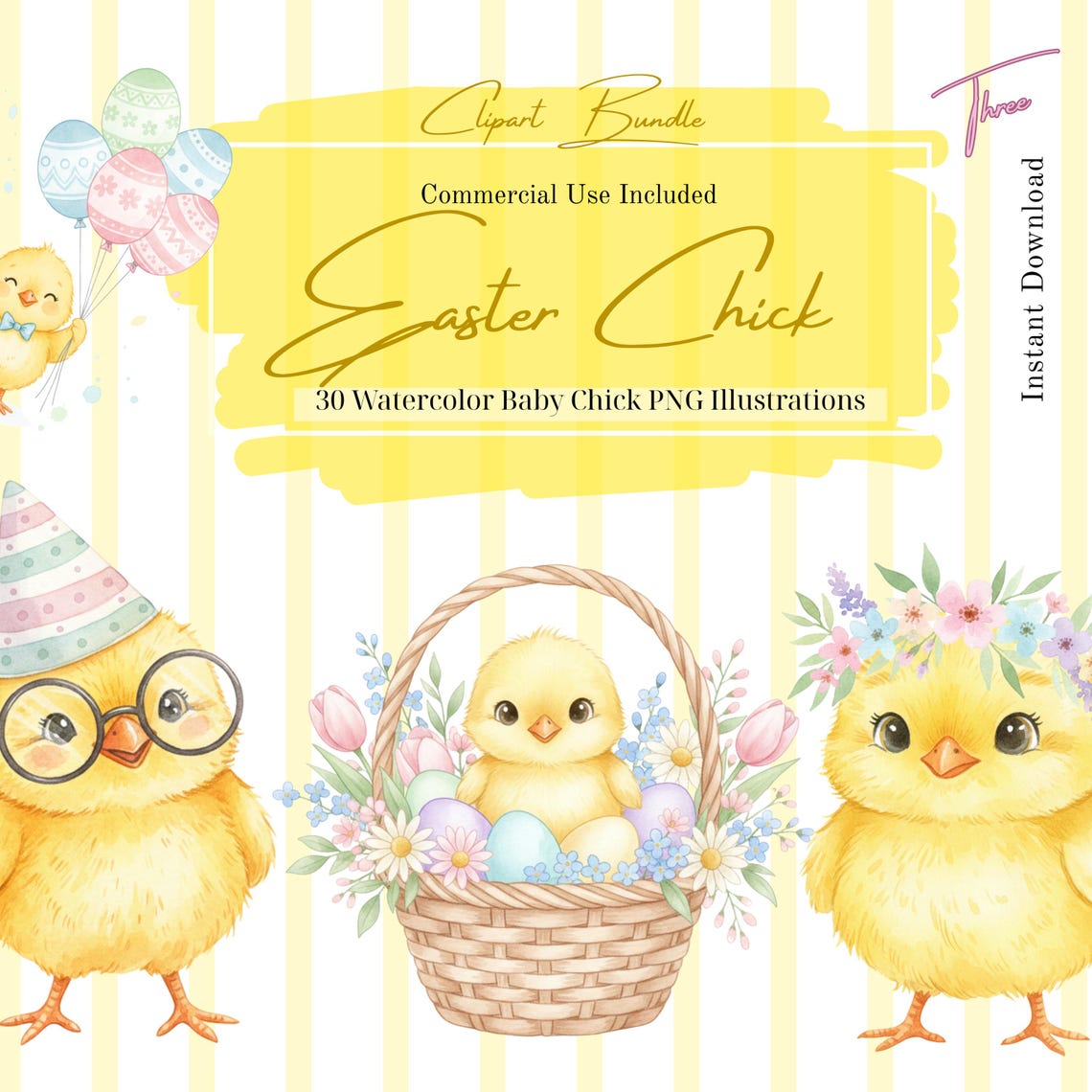 Easter Chick Clipart Bundle, Watercolor Baby Chicks, Easter Eggs ...