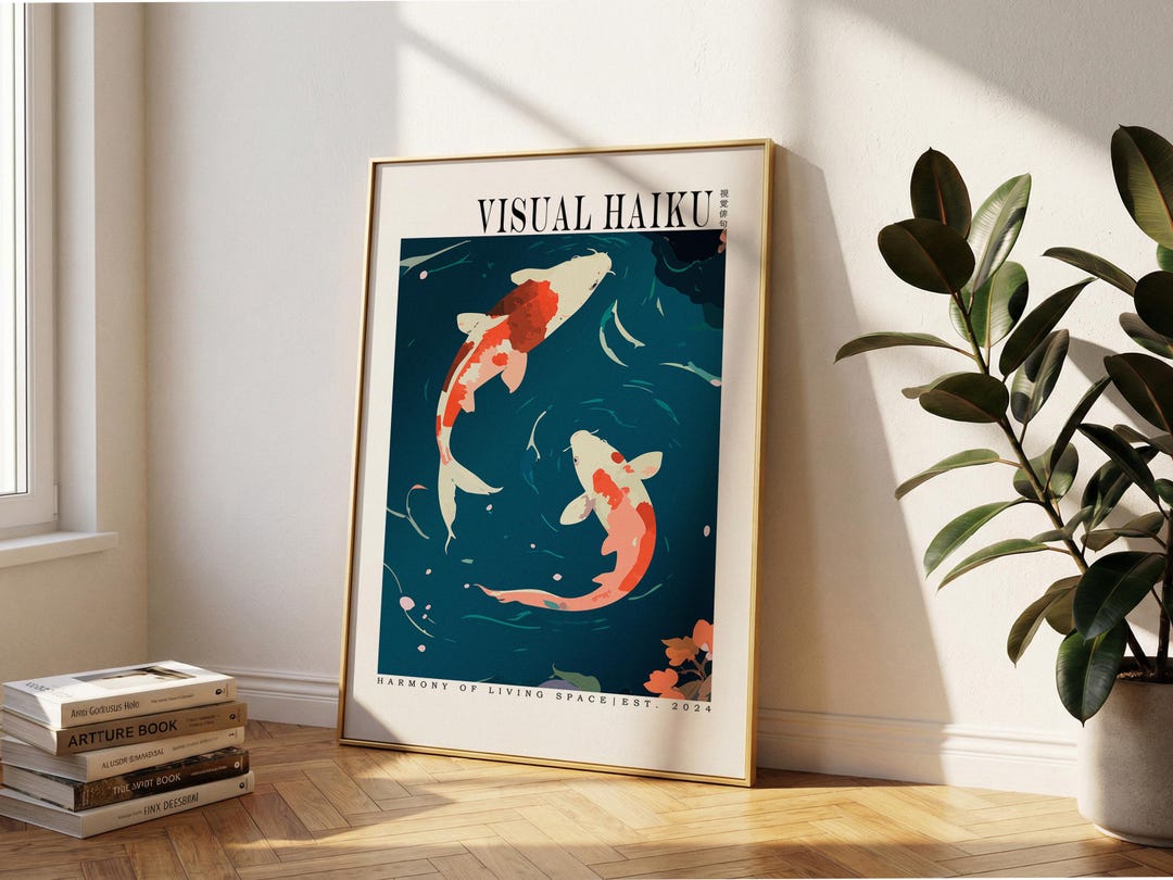 Visual Haiku Koi Fish Art: Zen Japandi Poster, Yin Yang Koi Print ...