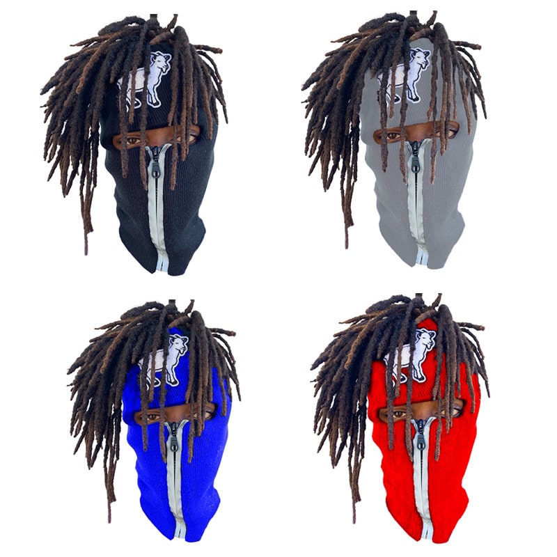 Dread Head Red Reflective Zip up Balaclava With White Goat Emblem, Ski ...