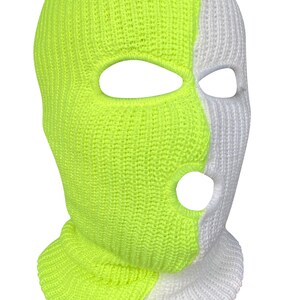 Ski Mask Half Neon Green Half White Colors 3 Holes Lemon Ice Two Tone ...