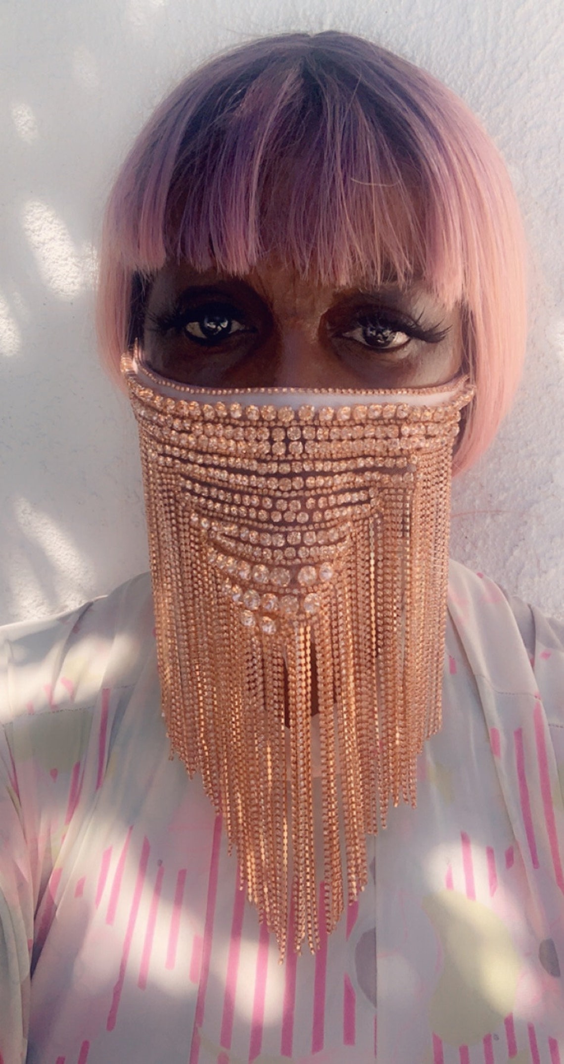 Rose Gold beaded Fringe Face Mask Masquerade Ball | Etsy