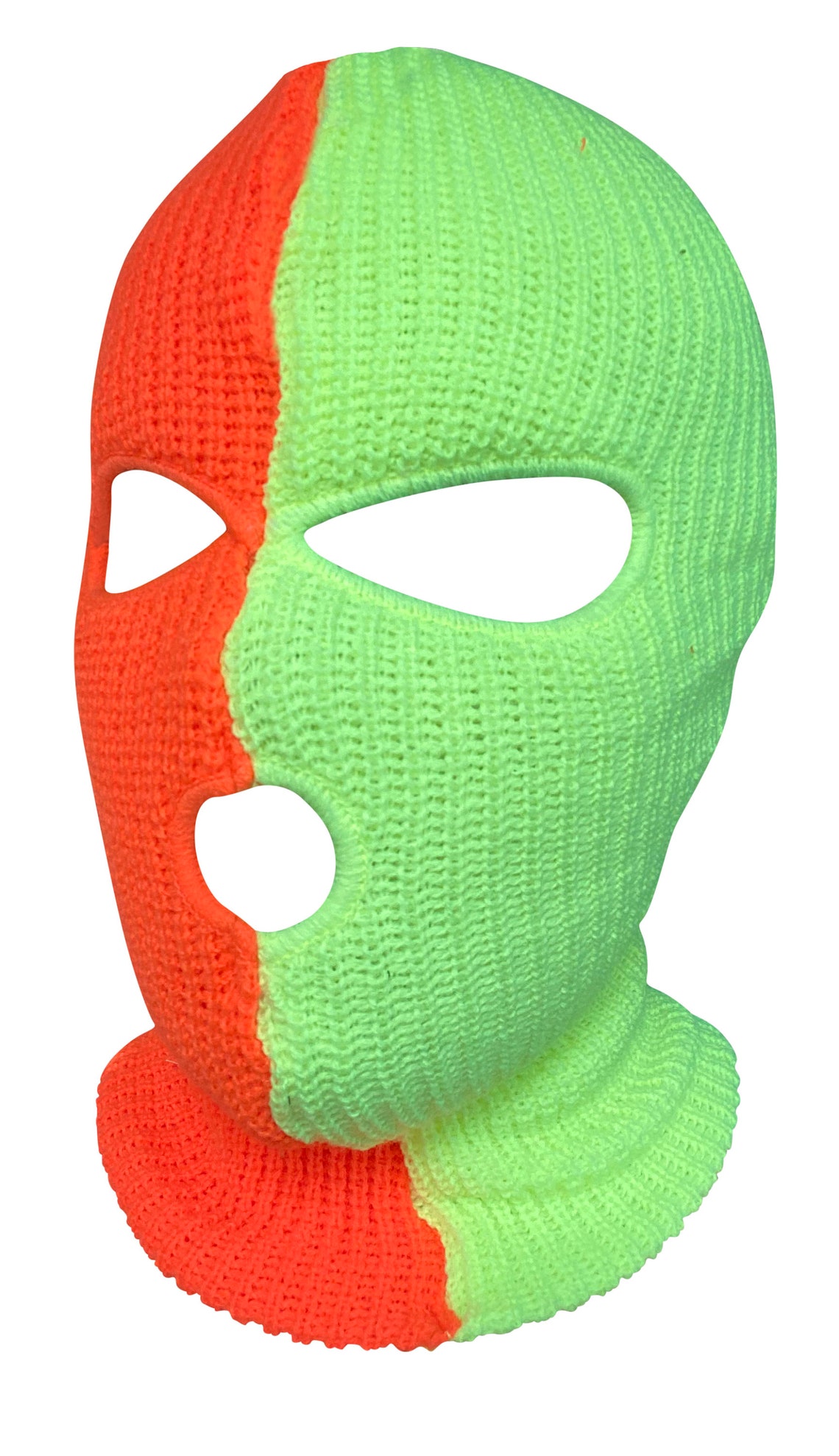Ski Mask Half Neon Green Half Neon Orange Colors 3 Holes - Etsy