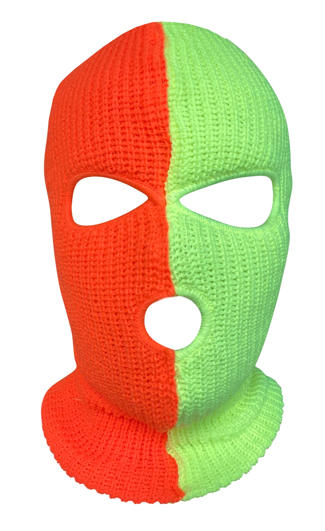 Ski Mask Half Neon Green Half Neon Orange Colors 3 Holes - Etsy