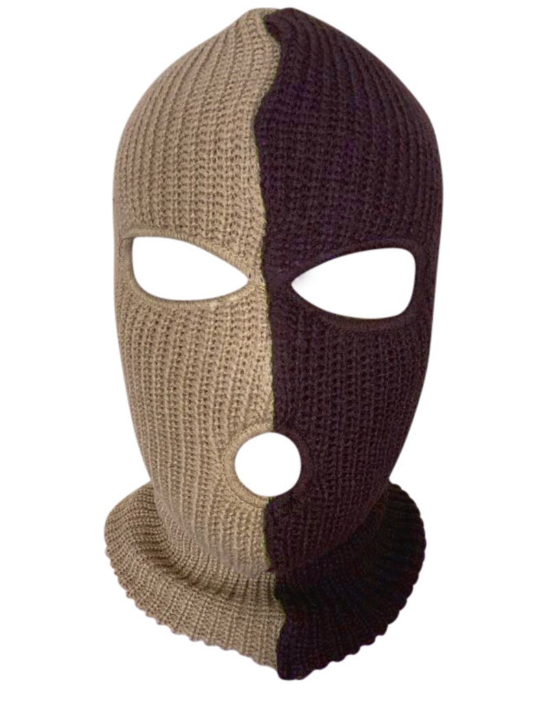 Ski Mask Beige and Brown Two Tone 3 Holes Half Beige Half | Etsy