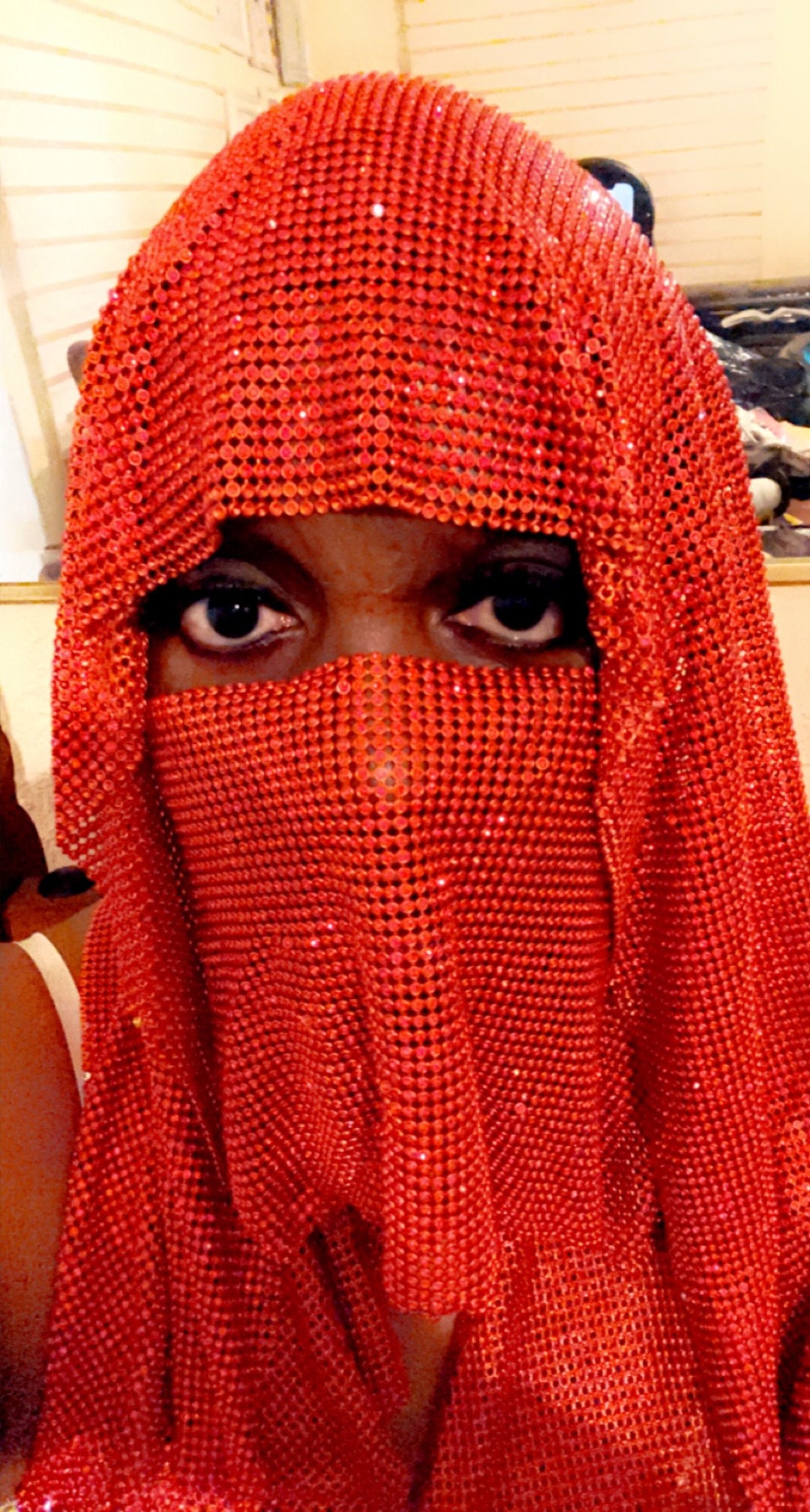 Red Diamond Red Metal Chain Mail Head Piece With Veil - Etsy