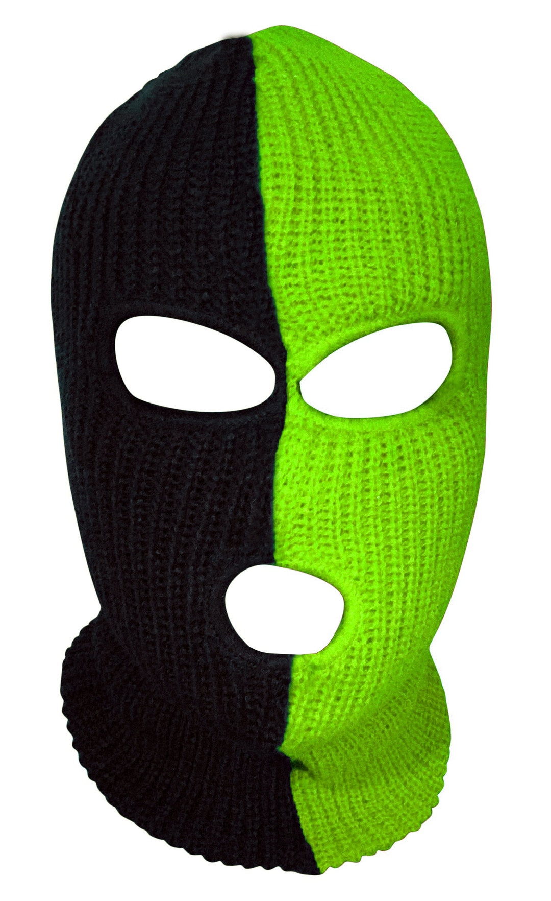 Ski Mask Slime Green and Black Two Tone 3 Holes Half Black Half Lime ...