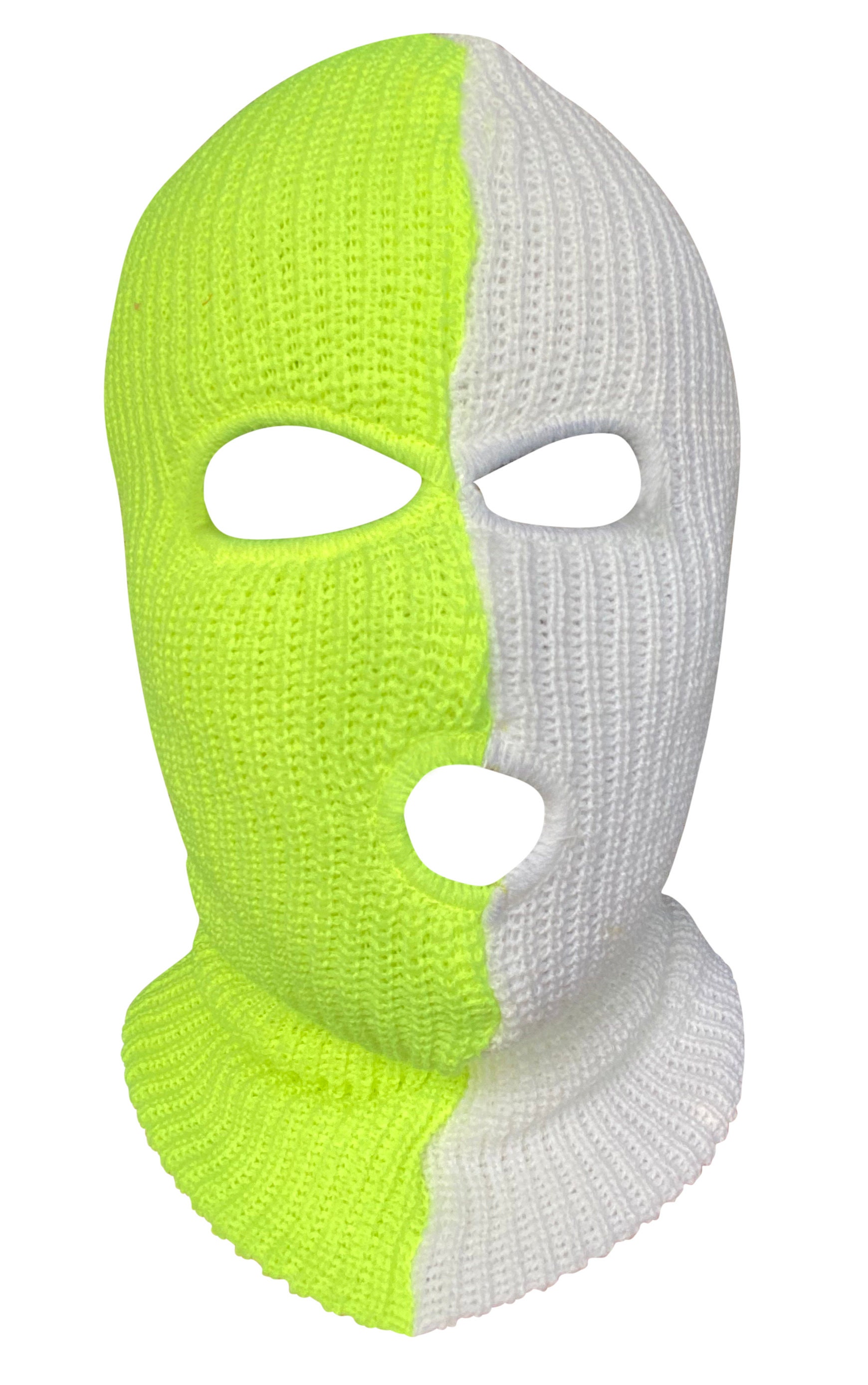 Ski Mask Half Neon Green Half White Colors 3 Holes Lemon Ice Two Tone ...