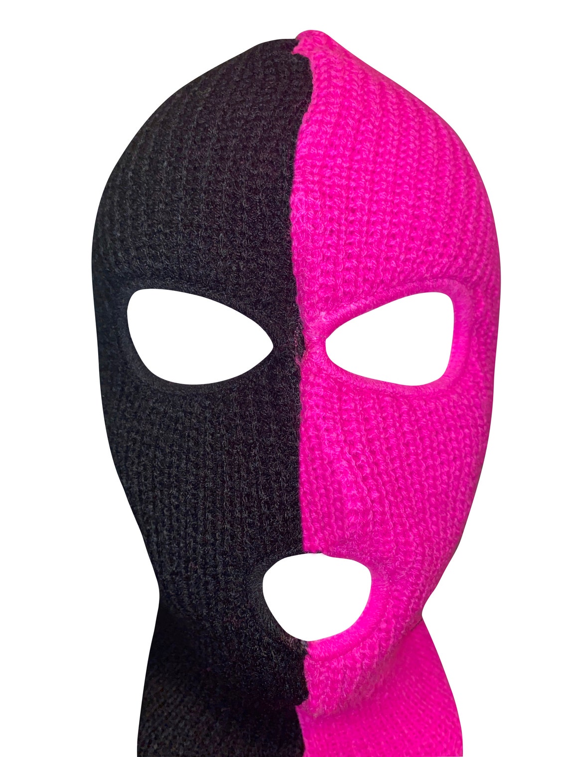 Ski Mask Neon Pink and Black Colors 3 Holes Half Black Half Neon Pink ...