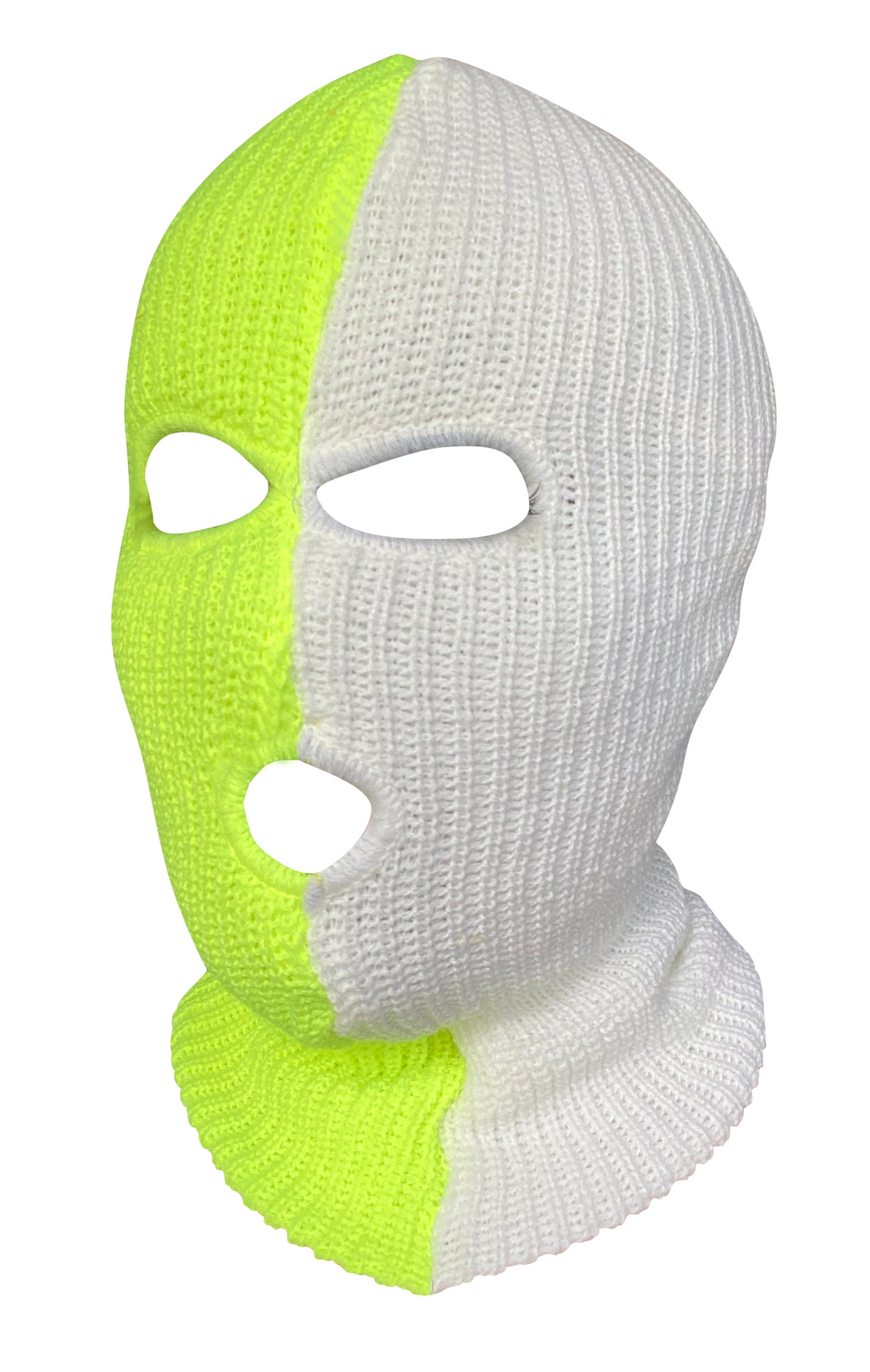 Ski Mask Half Neon Green Half White Colors 3 Holes Lemon Ice Two Tone ...