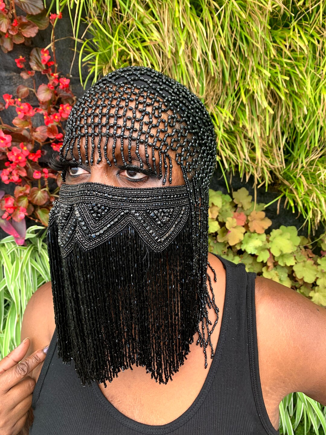 Black Beaded Fringe Face Mask Masquerade Ball - Etsy