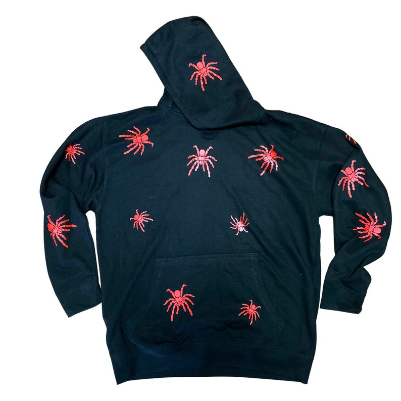 Spider Hoodie Black With Red Spiders - Etsy