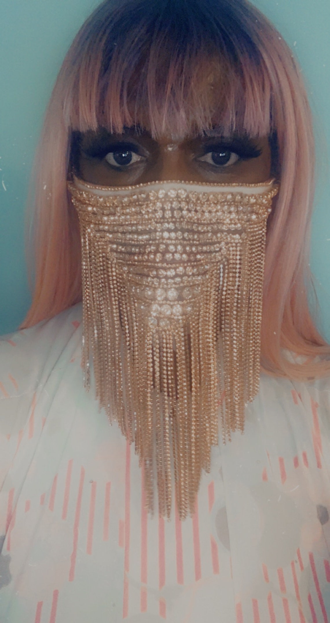 Rose Gold Beaded Fringe Face Mask Masquerade Ball - Etsy