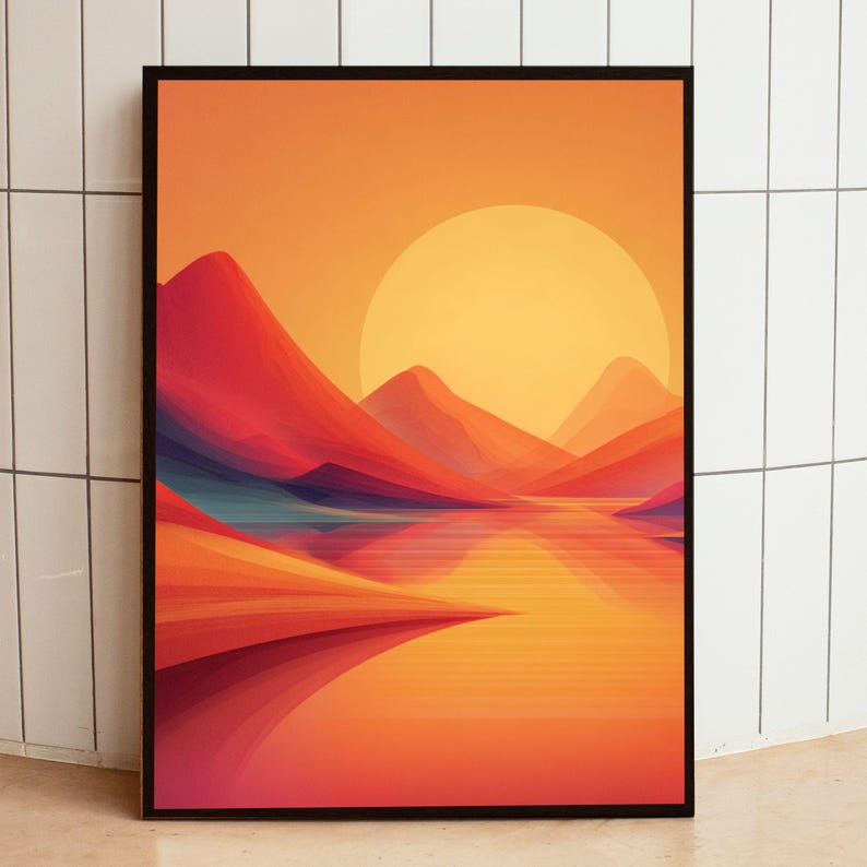 Abstract Sunset Landscape Print, Colorful Office Wall Art (digital ...