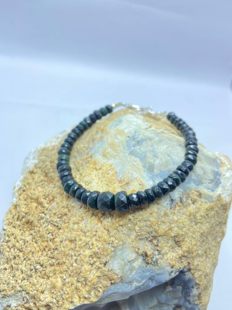 Real Zambian Emerald Bracelet Dark Green Faceted Beads, Healing Crystal ...