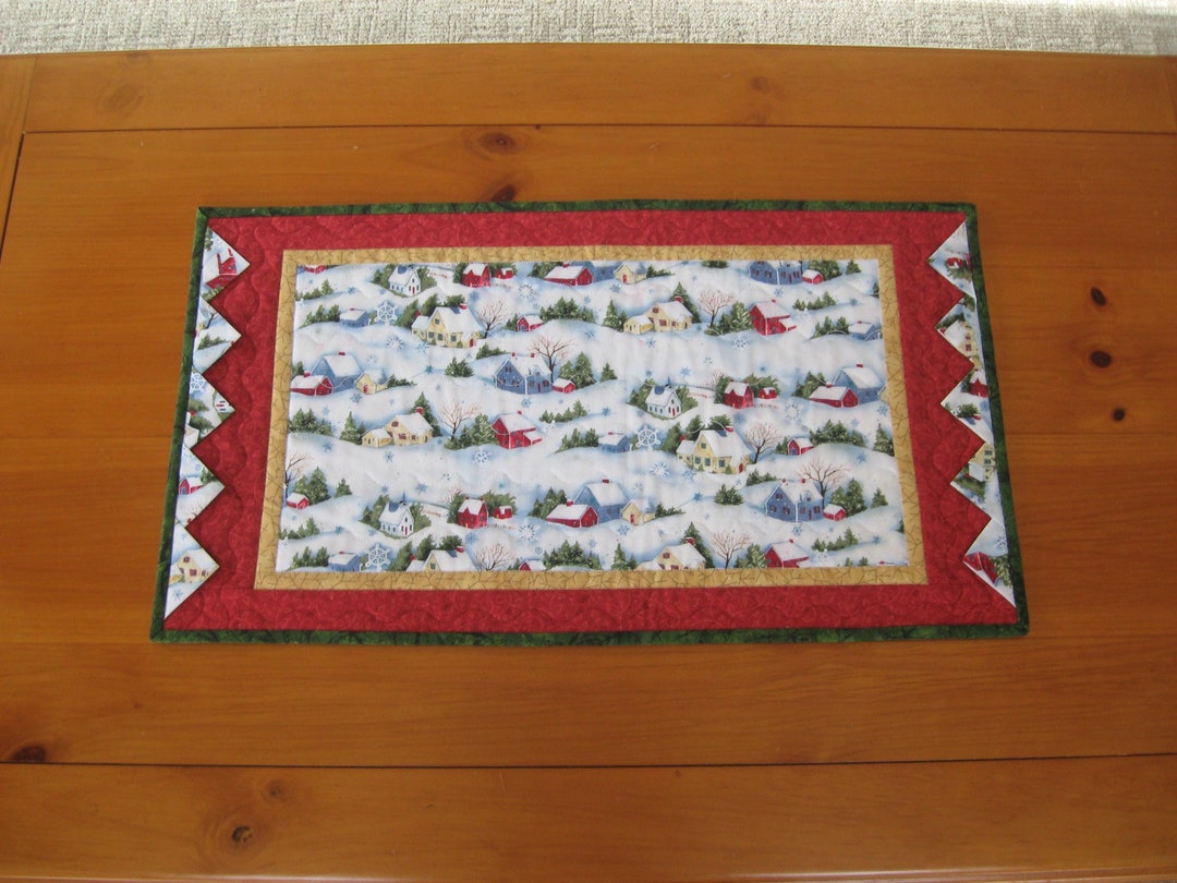 Quilted Table Runner/topper - Snow Scene With Prairie Points #2 - Etsy