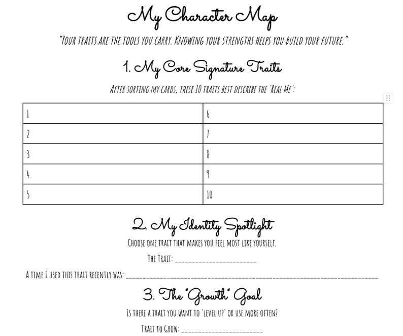 Teen Character Trait Sorting Cards | Positive Identity & Strengths ...