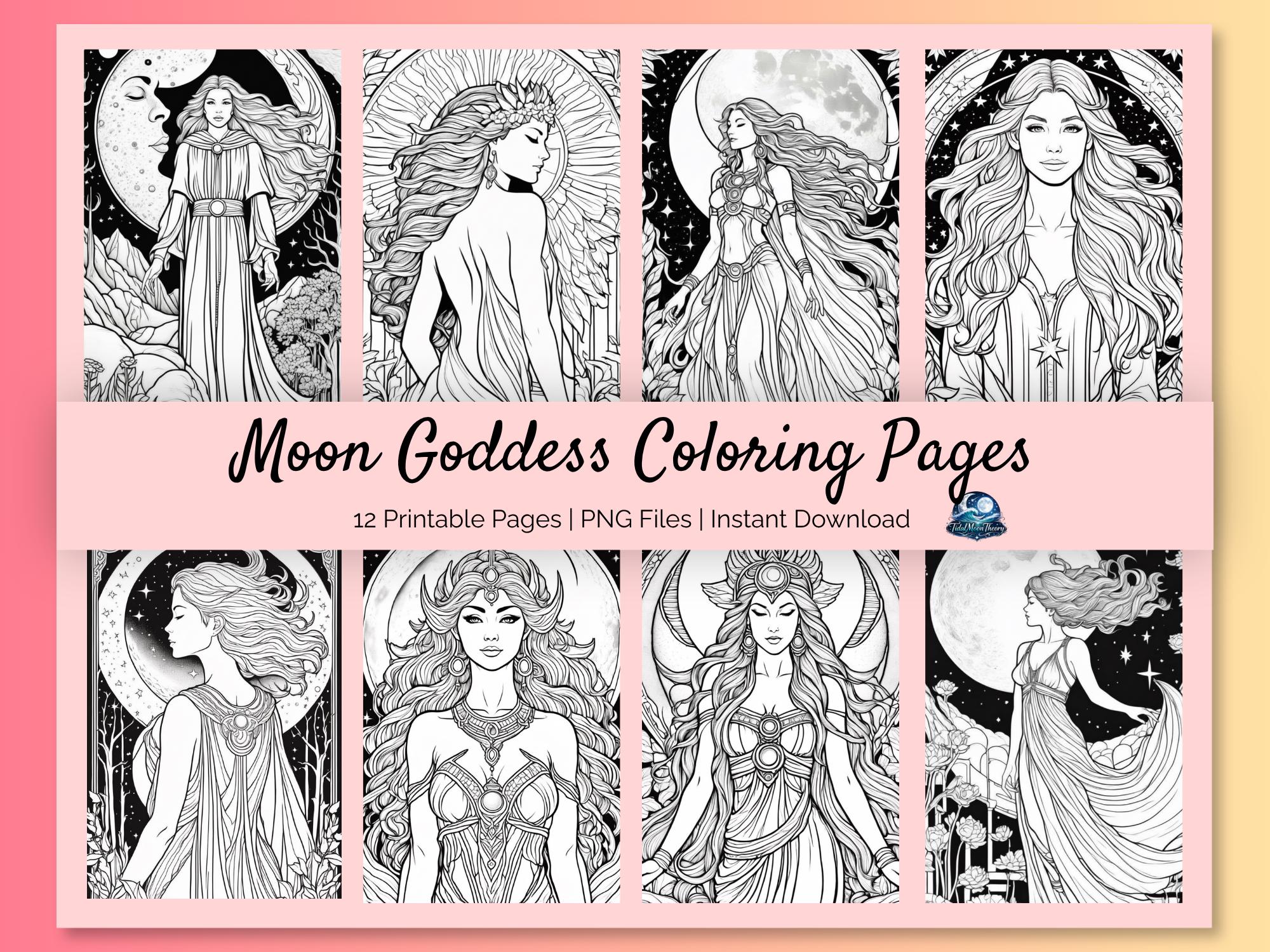 Moon Goddess Coloring Pages | Celestial Feminine Figures (digital ...