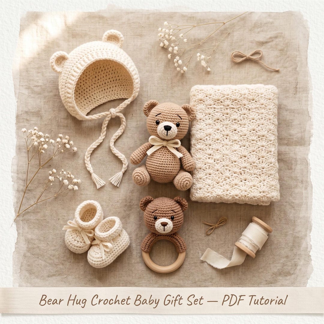 Bear Crochet Newborn Gift Set Pattern | Baby Bear Hat Booties Blanket ...