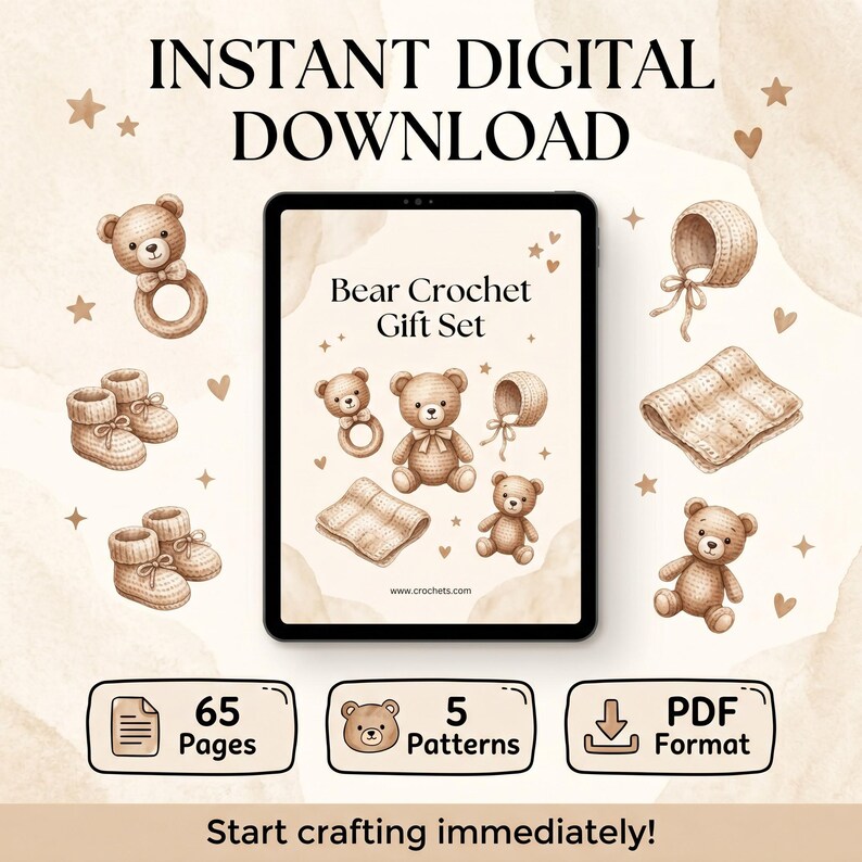 Bear Crochet Newborn Gift Set Pattern | Baby Bear Hat Booties Blanket ...