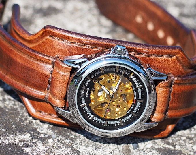 Leather Watch Cuff Leather Wrist Watch Steampunk Watch | Etsy
