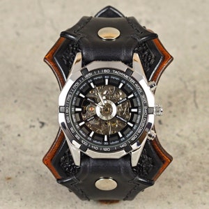 Steampunk Watch, Black Bikers Watch, Gothic Watch, Watch Band, Mens ...
