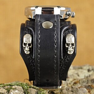Black Biker Leather Skull Watch, Black Bikers Watch, Biker Jewelry - Etsy
