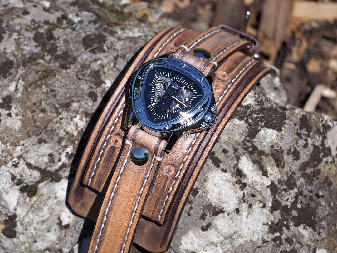 Distressed Black Watch Band Leather Watch Strap Wide Leather - Etsy