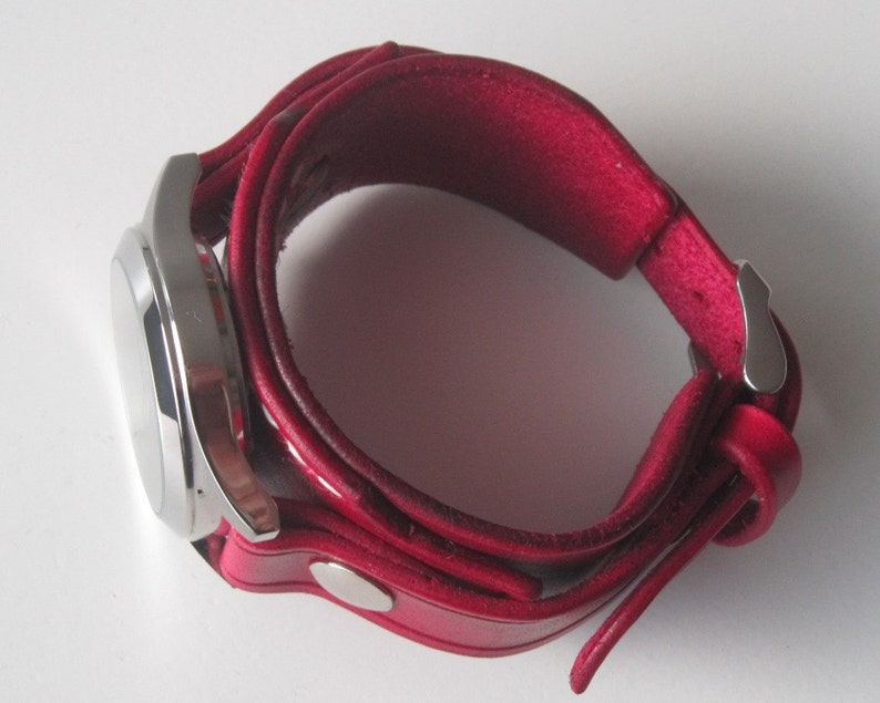 Leather Women's Watch Cuff Red Bracelet Watch Red | Etsy