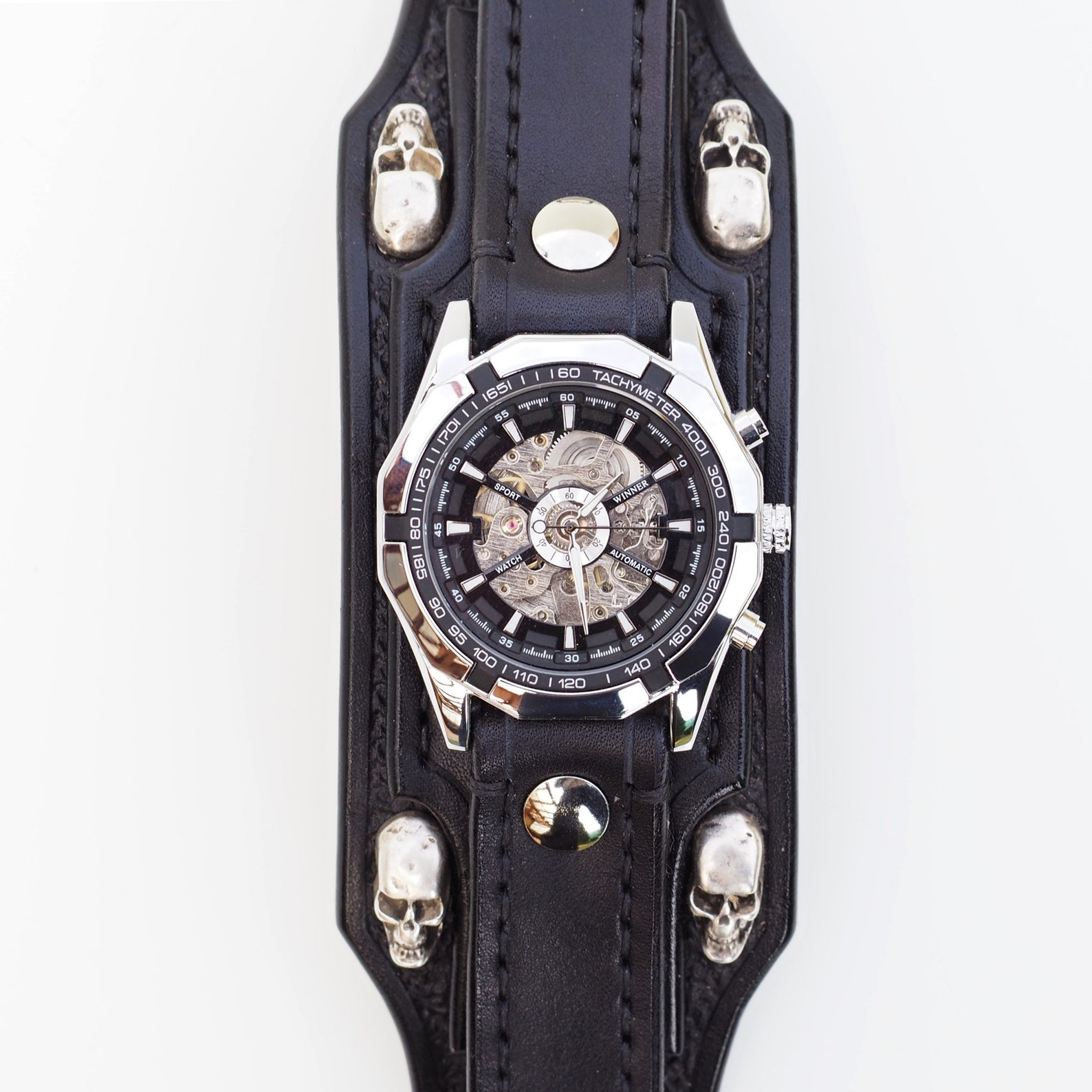 Black Biker Leather Skull Watch Black Bikers Watch Biker - Etsy