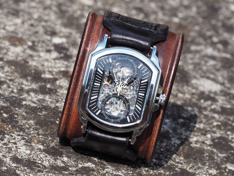 Steampunk Watch Cuff Black and Brown Watch Cuff Handmade | Etsy