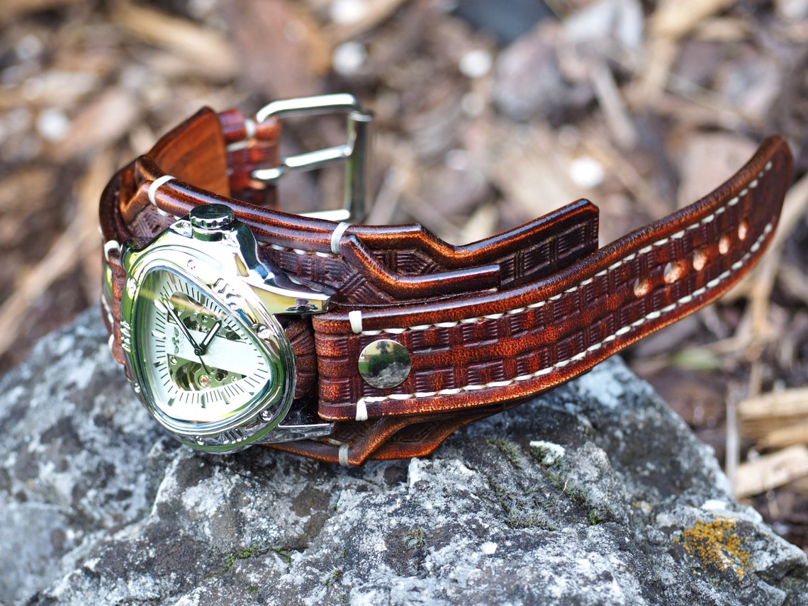 Vintage Leather Wrist Watch Skeleton Men's Watch Leather - Etsy