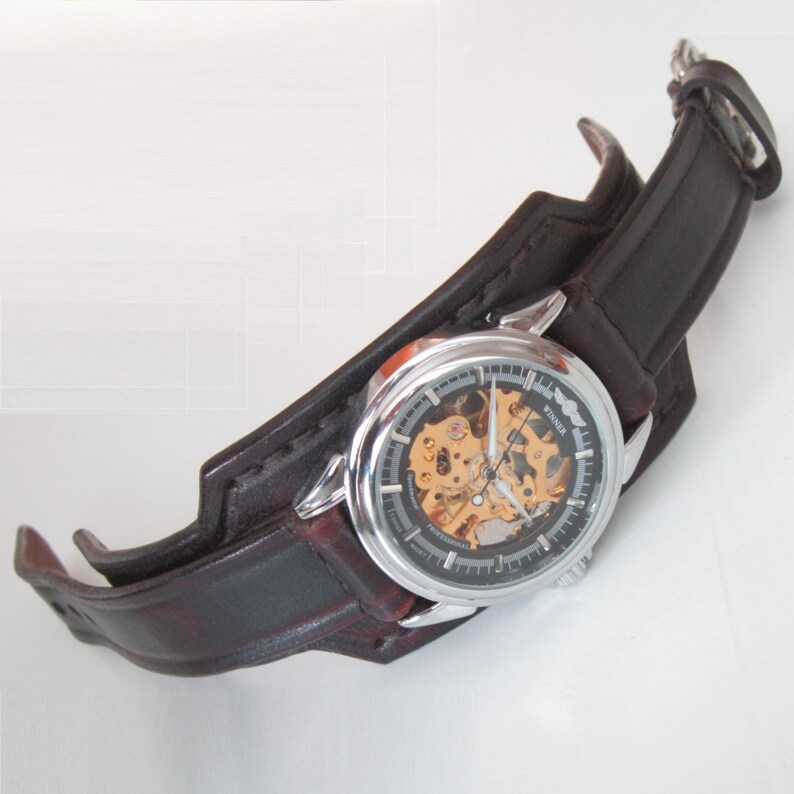 Leather Watch Cuff Leather Wrist Watch Steampunk Watch - Etsy