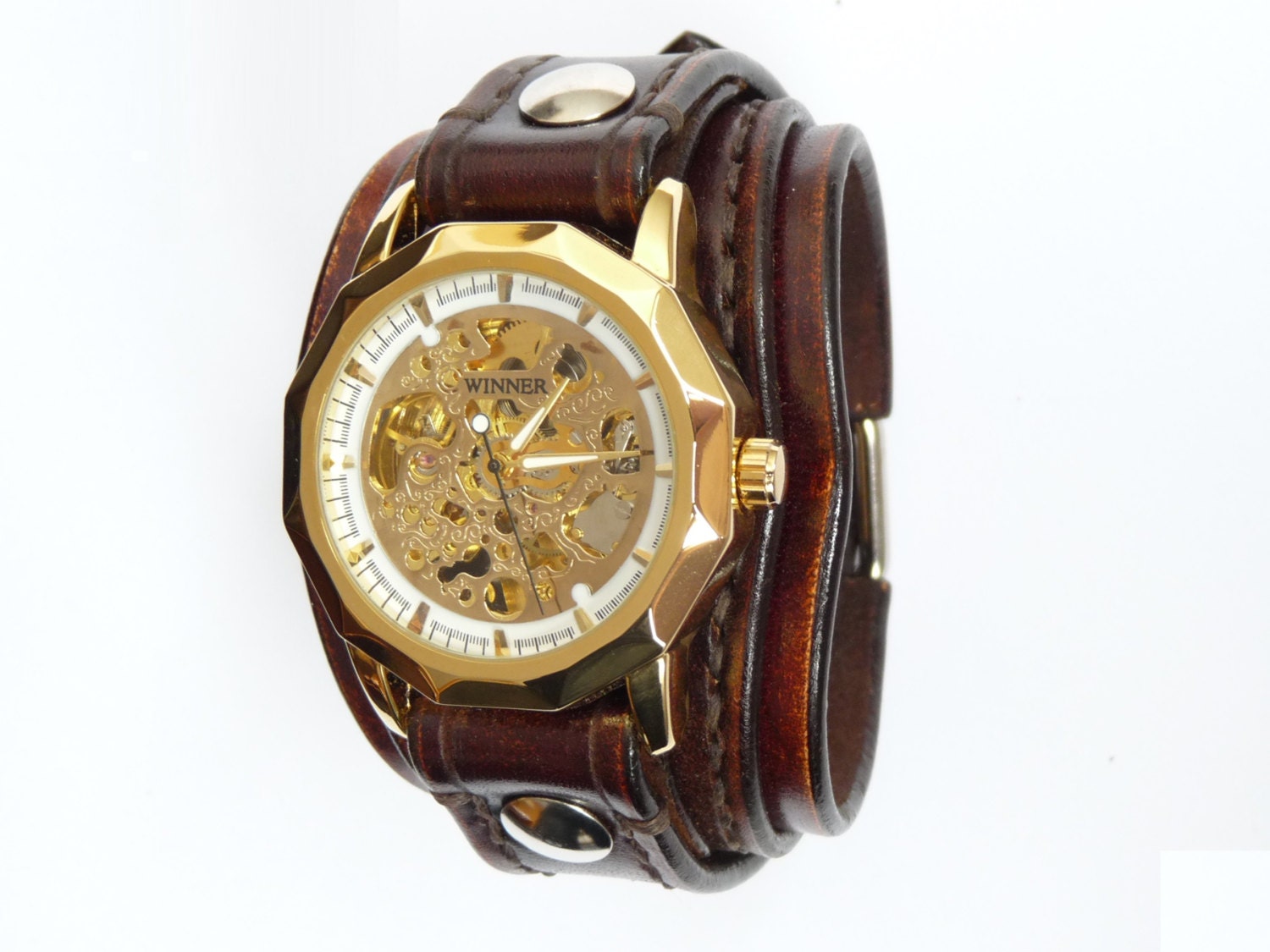 Brown Handmade Leather Watch Cuff - Etsy