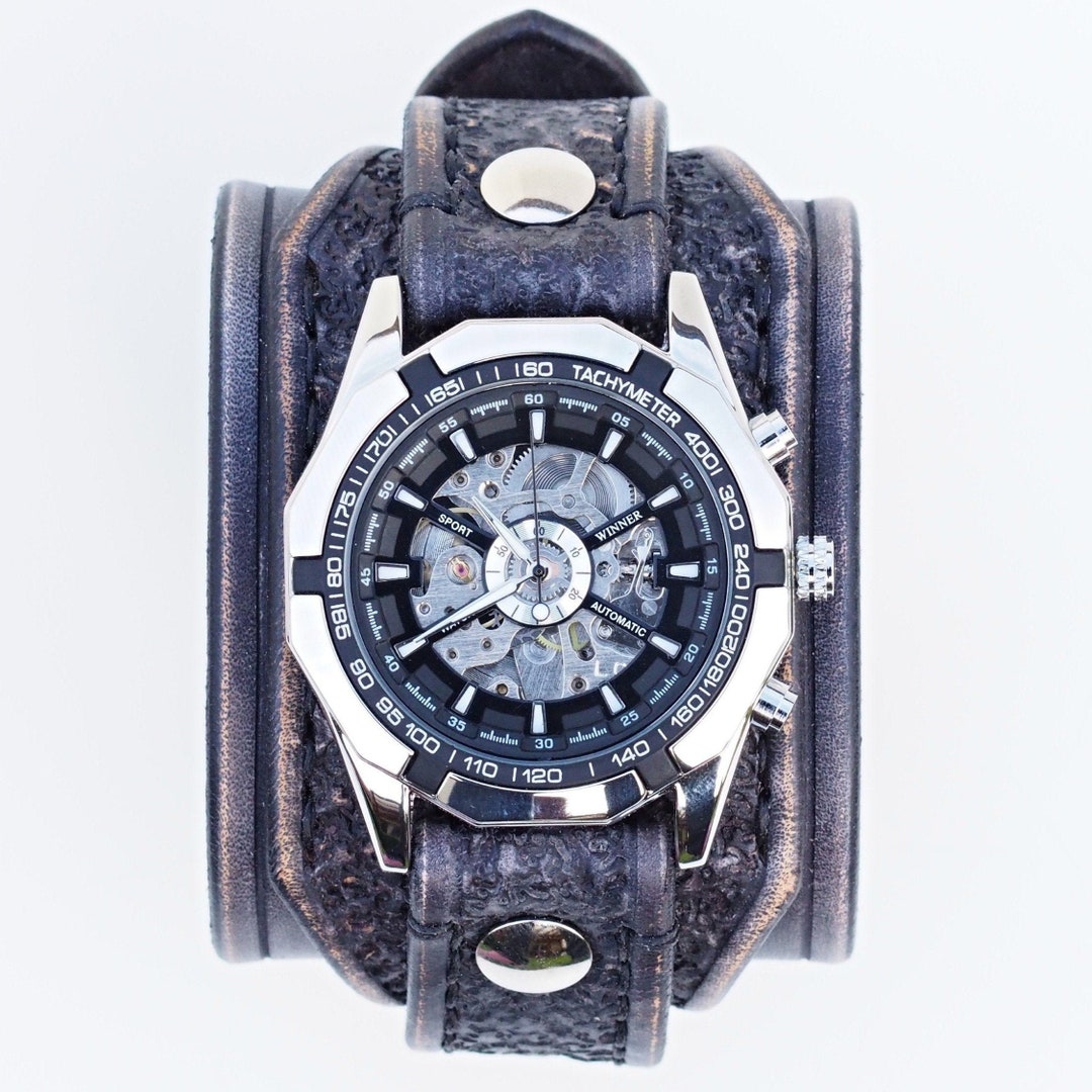 Leather Men's Watches, Leather Watch Cuff, Men's Leather Cuff, Men's ...
