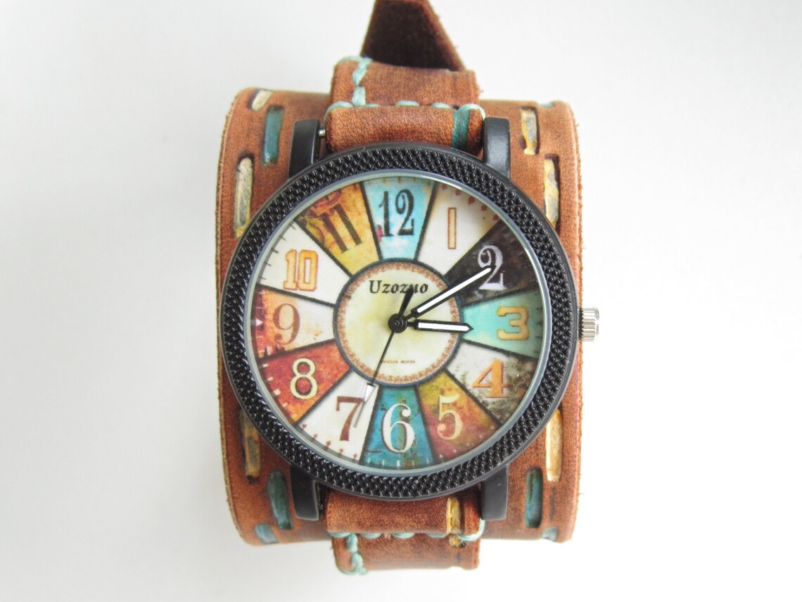 Vintage Womens Watch Leather Cuff Watch Bracelet Watch - Etsy