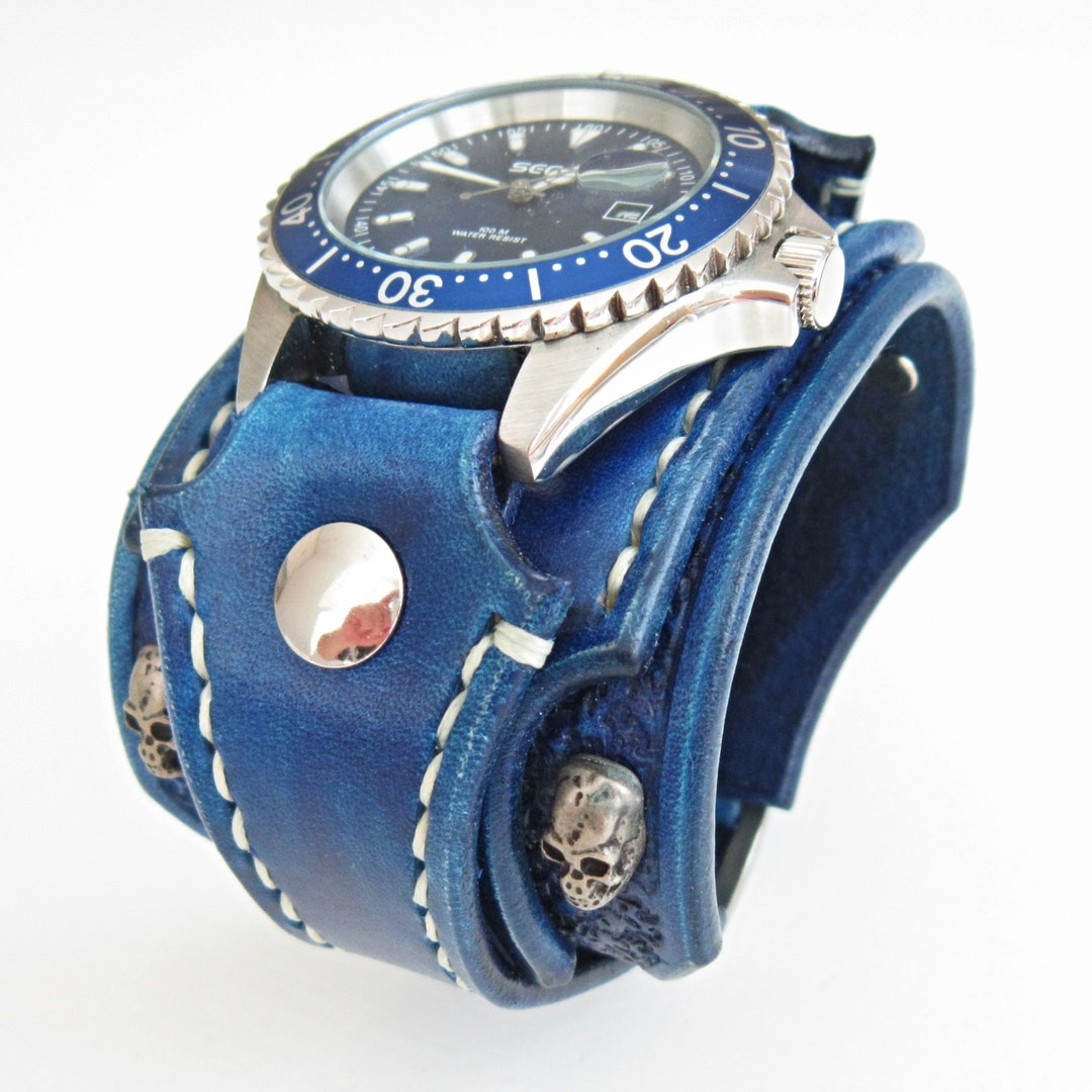 Leather Skull Watch Gothic Watch Bikers Wide Wristwatch - Etsy